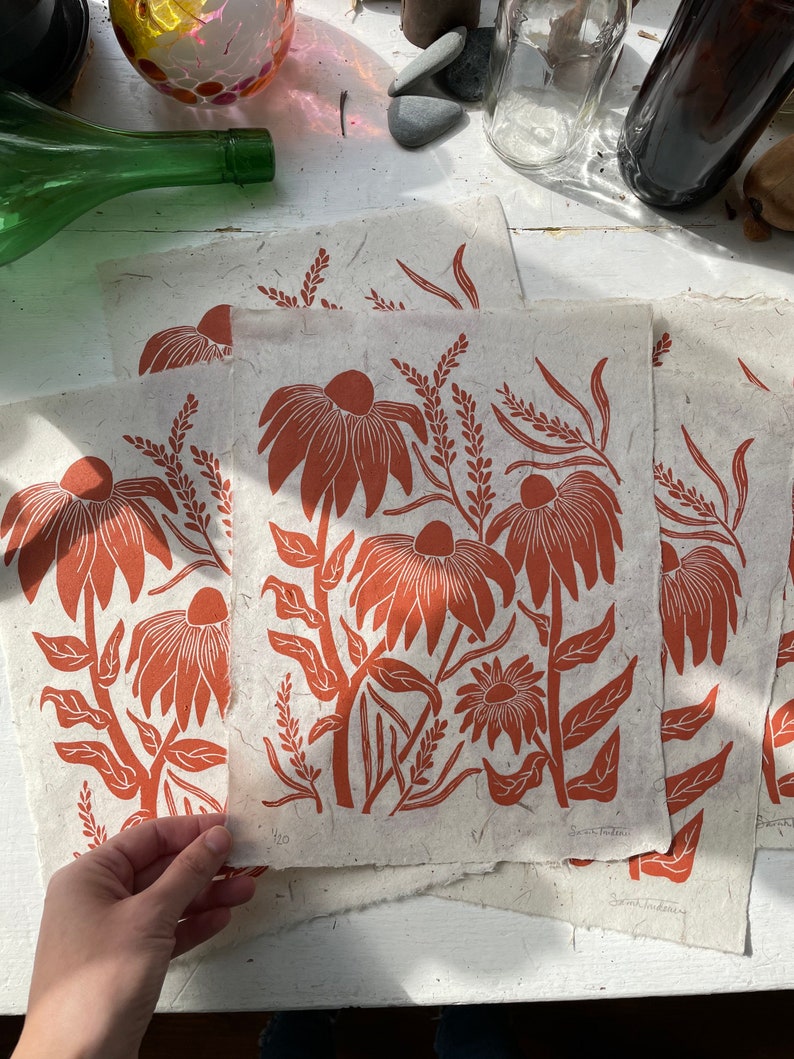 Lea Original Linocut Print Floral Wall Art Hand Printed - Etsy