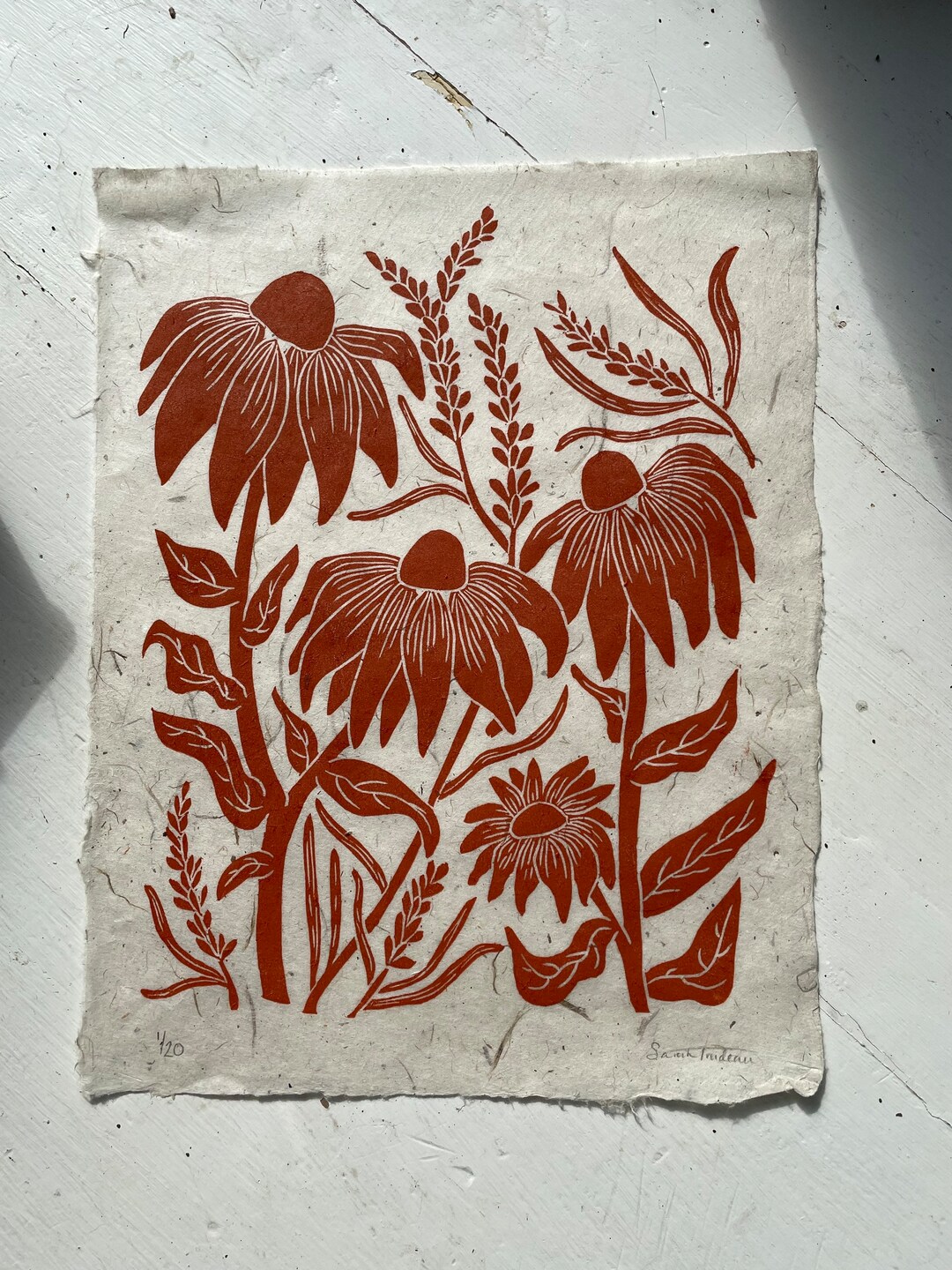 Lea Original Linocut Print Floral Wall Art Hand Printed - Etsy