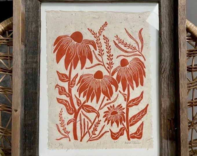 Lea Original Linocut Print Floral Wall Art Hand Printed in Harvest ...