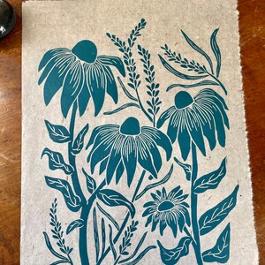 Lea Original Linocut Print Floral Wall Art Hand Printed in Dark Teal - Etsy