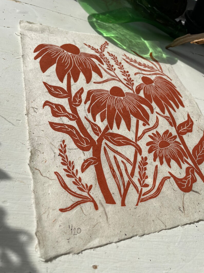 Lea Original Linocut Print Floral Wall Art Hand Printed - Etsy