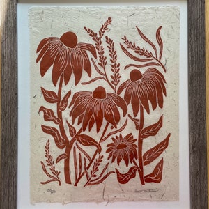 Lea Original Linocut Print Floral Wall Art Hand Printed in Harvest ...