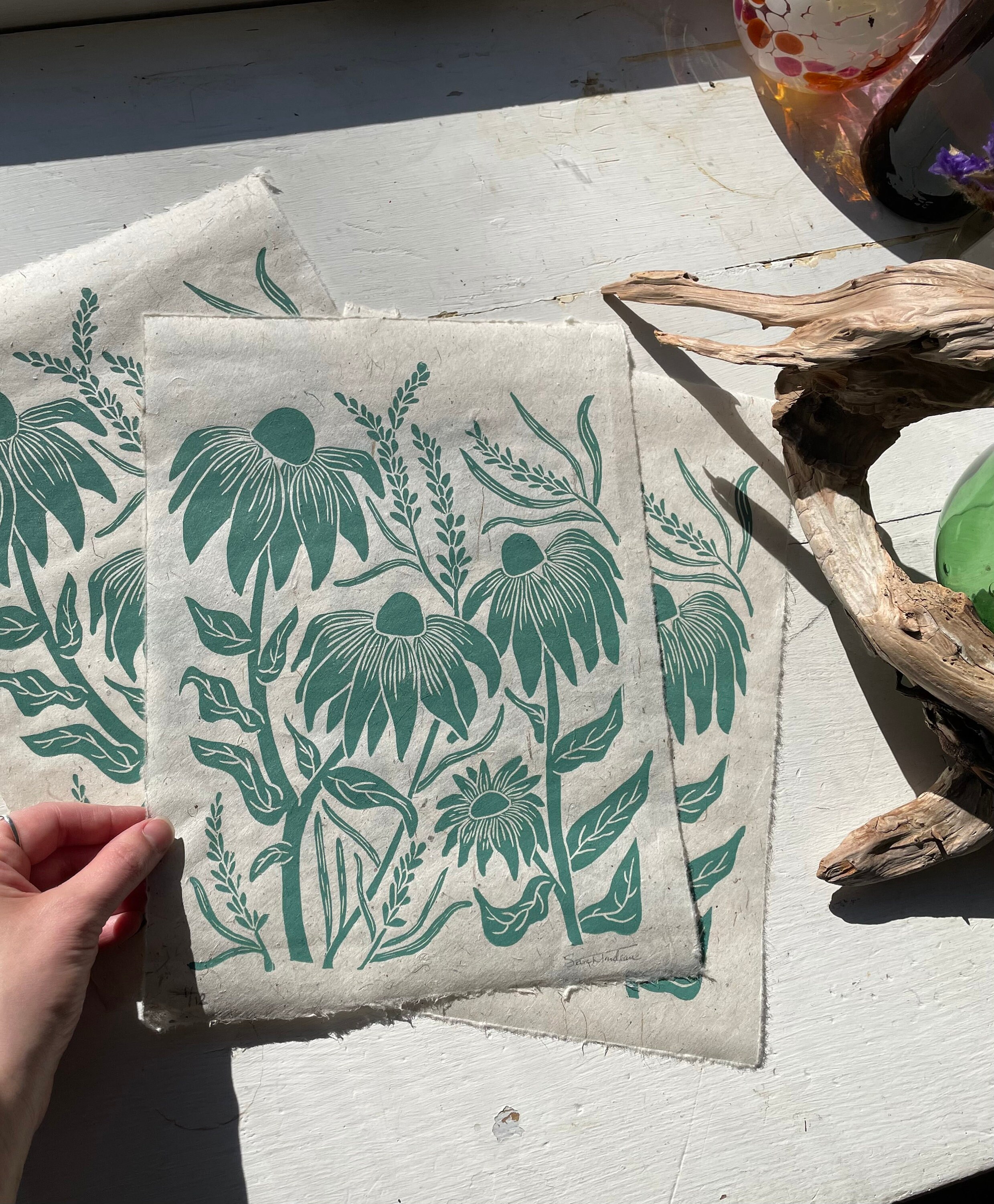 Lea Original Linocut Print Floral Wall Art Hand Printed - Etsy