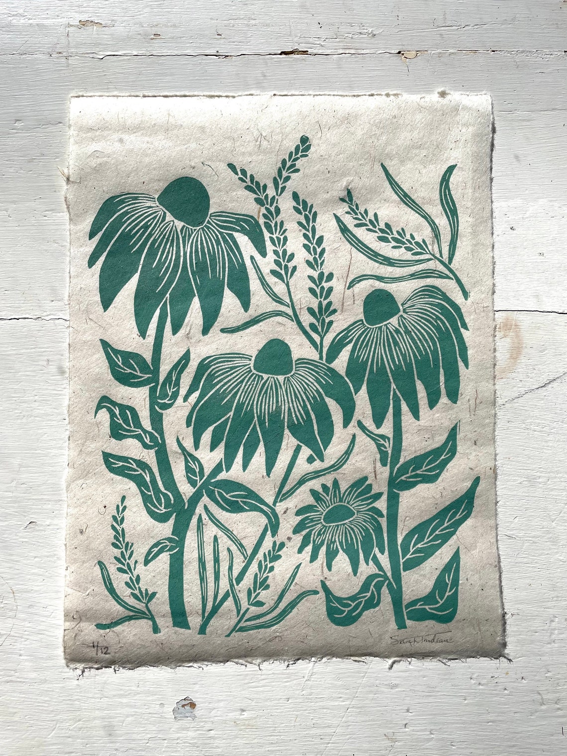 Lea Original Linocut Print Floral Wall Art Hand Printed - Etsy