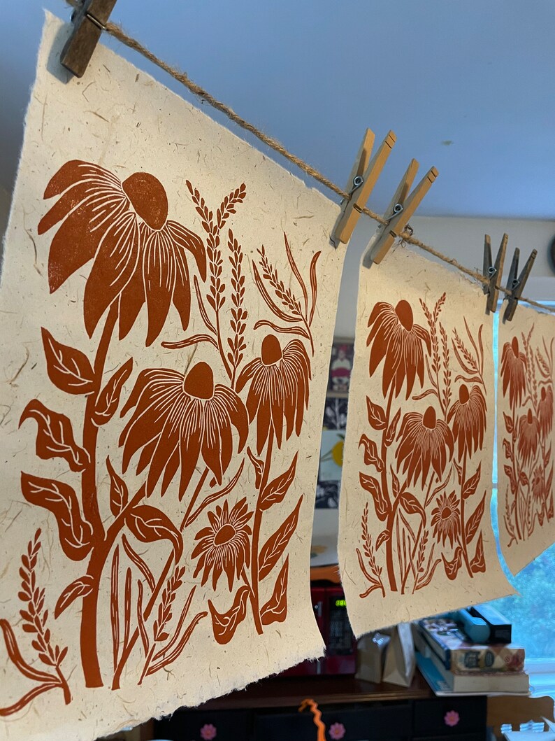 Lea Original Linocut Print Floral Wall Art Hand Printed - Etsy