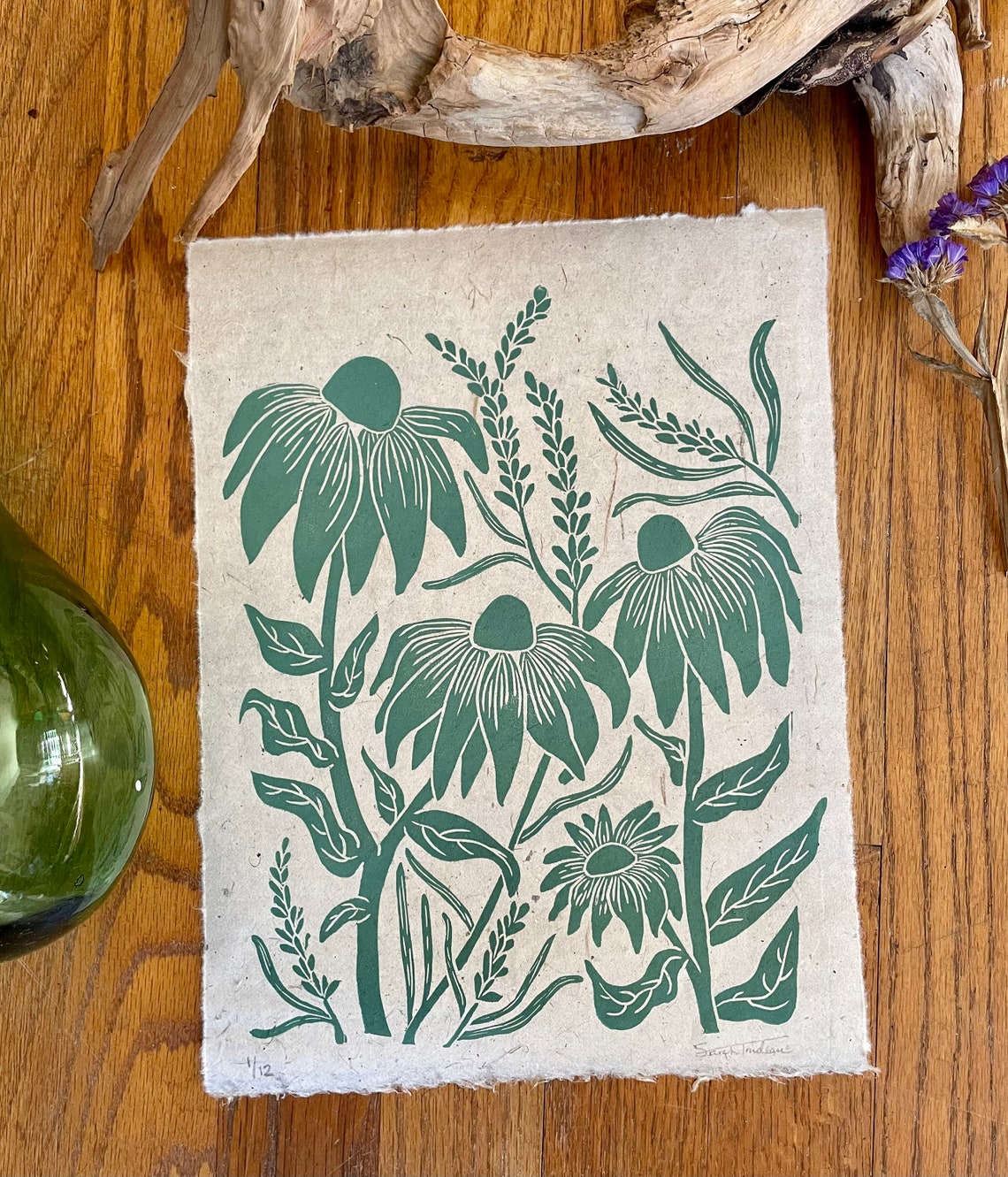 Lea Original Linocut Print Floral Wall Art Hand Printed - Etsy