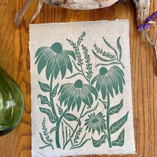 Lea Original Linocut Print Floral Wall Art Hand Printed - Etsy