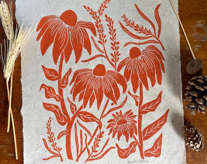 Lea | Original Linocut Print | Floral Wall Art | Hand Printed | in ...