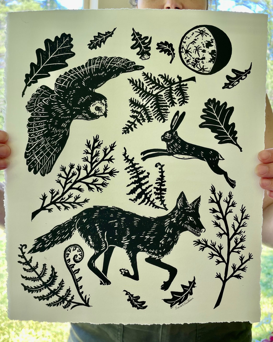 Night Hunt Original Linocut Print. Block Printed Wall Art. - Etsy