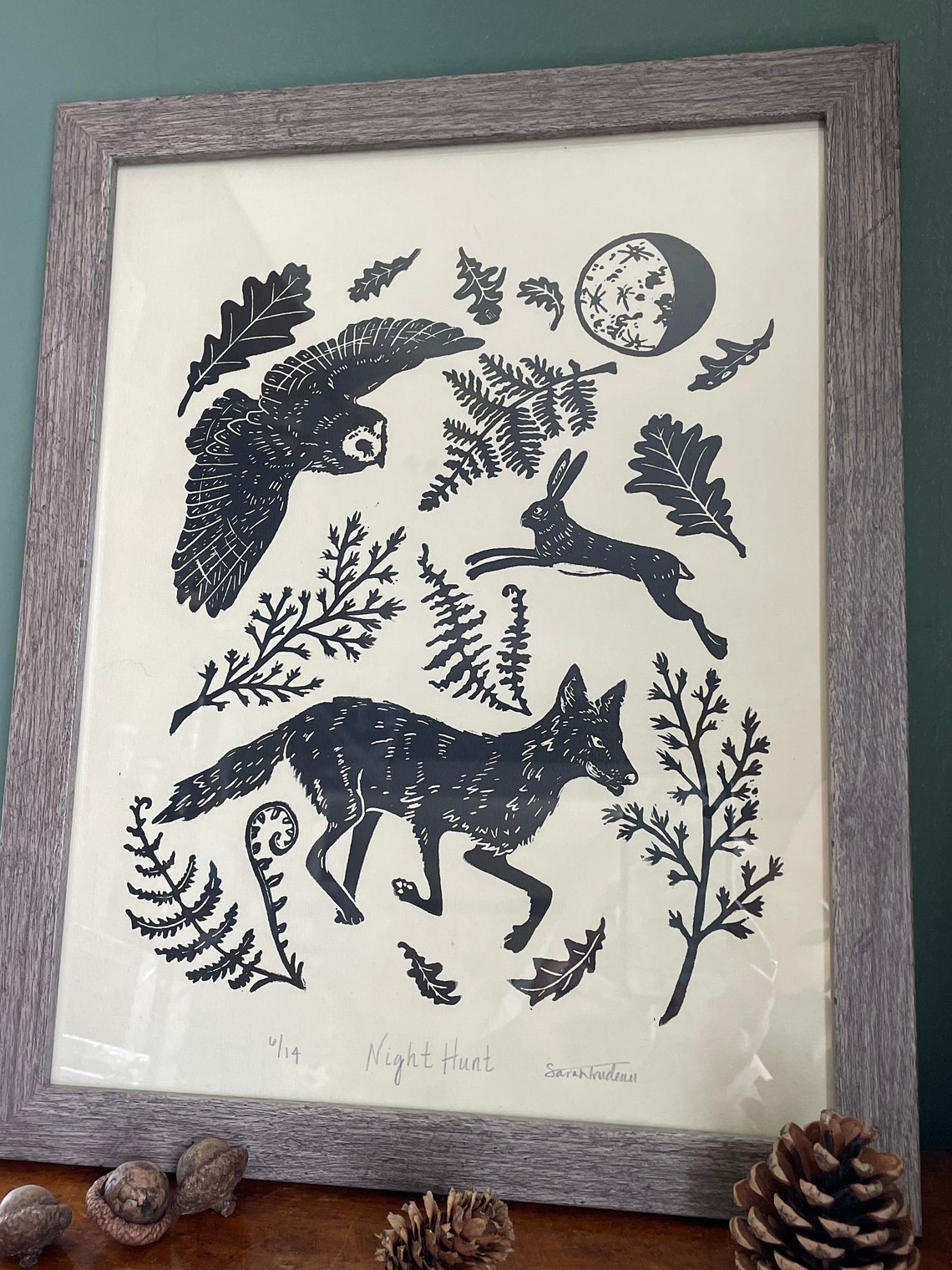 Night Hunt | Original Linocut Print | Block Printed Wall Art | Woodland ...