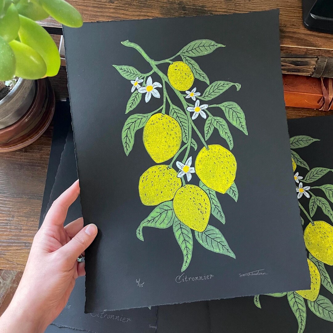 Citronnier | Original Linocut Print | Lemons | Jigsaw Print - Etsy