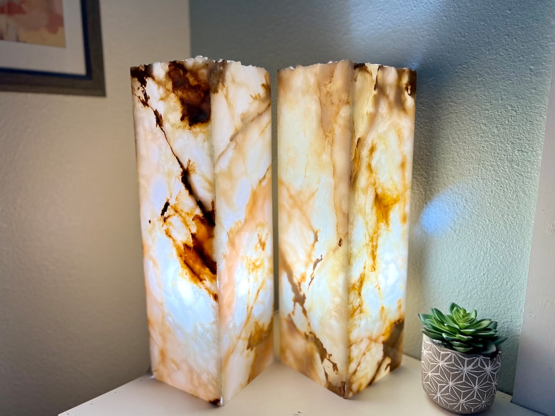 2 Onyx Lamps / Stone Table Lamps / Nightstand Lamps / Stone Lamps ...