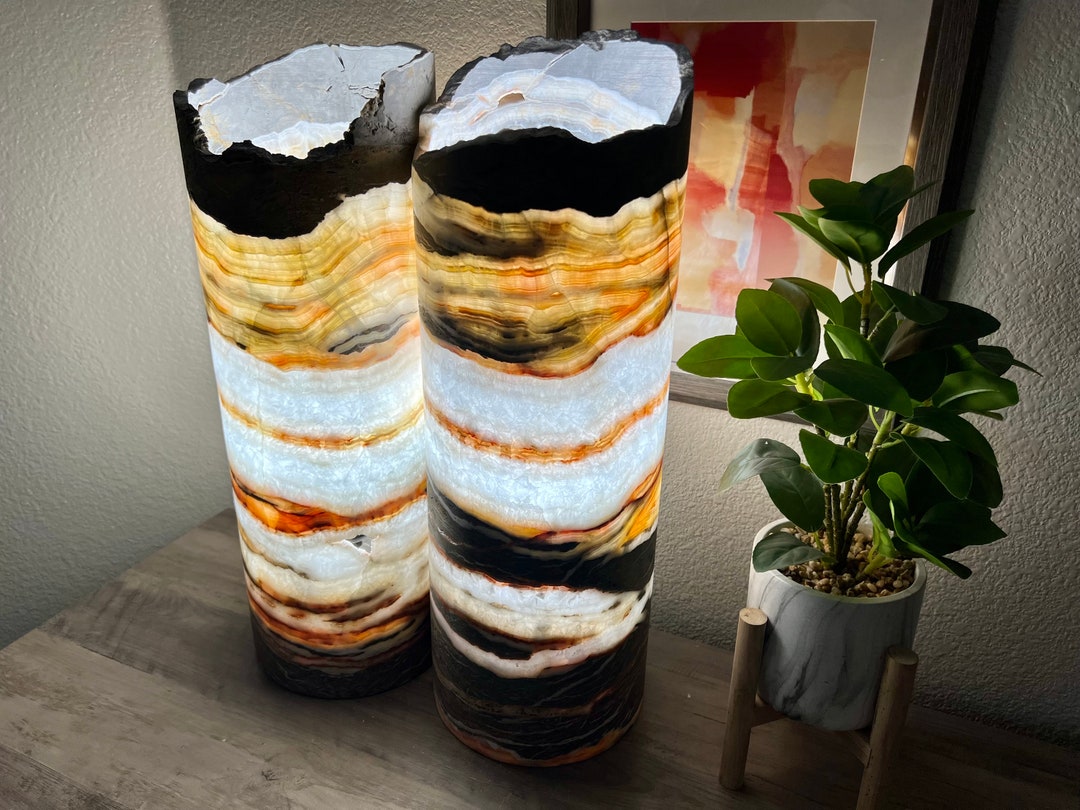 2 Cylinders Onyx Lamps / Alabaster / Onyx Stone Table Lamps - Etsy