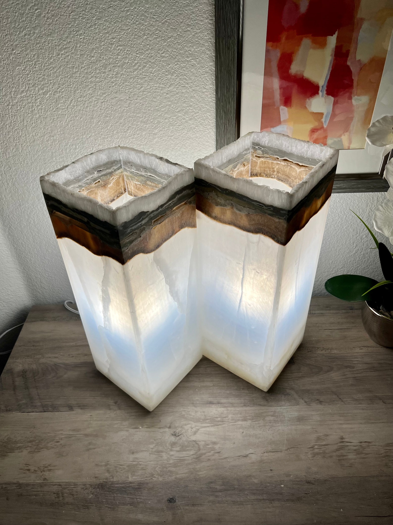 2 Onyx Lamps / Onyx Table Lamps / Stone Lamps / Nightstand - Etsy