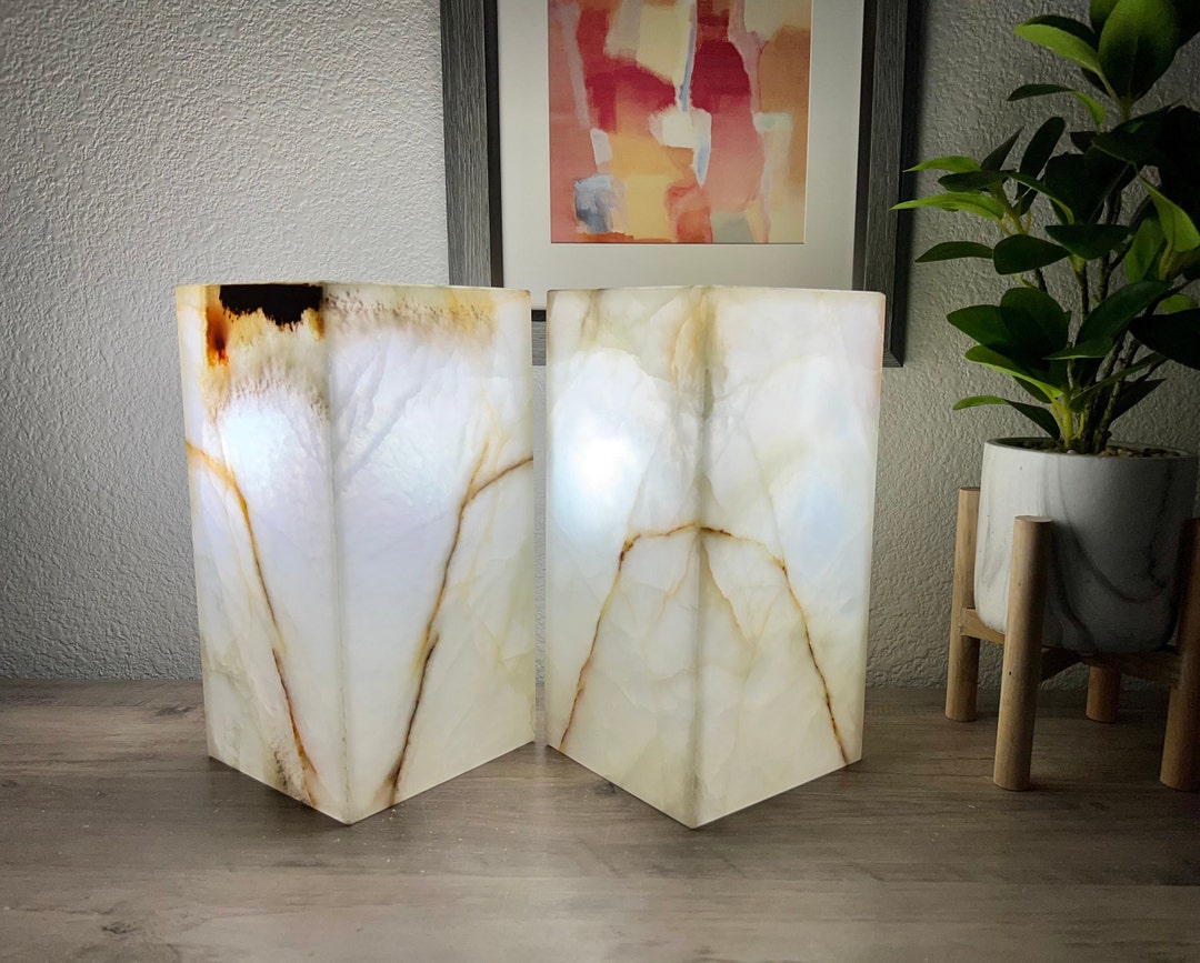 2 Onyx Lamps / Onyx Table Lamps / Stone Lamps / Nightstand Lamps / Desk ...