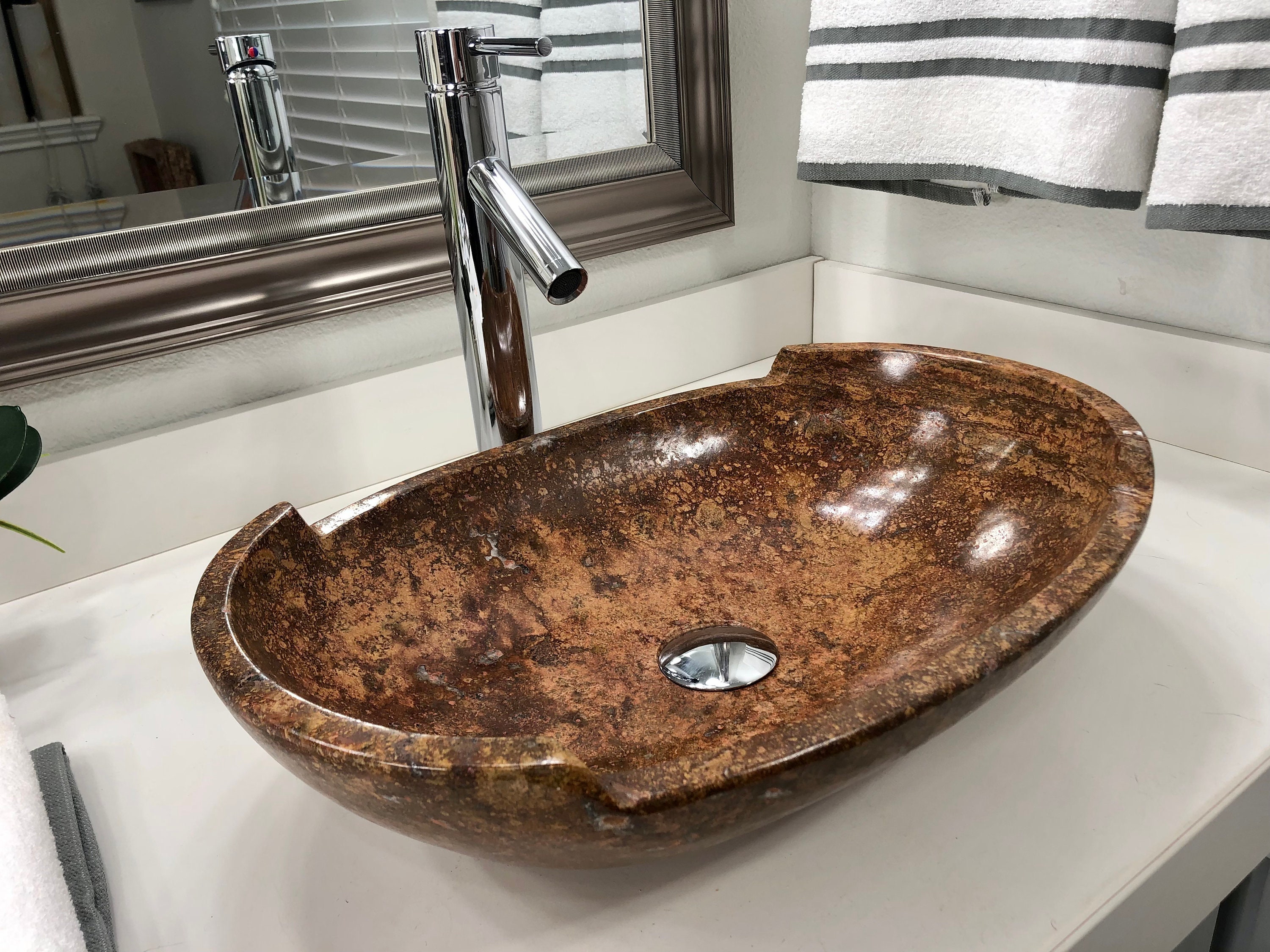 Travertine Stone Sink Natural Stone Bathroom Vessel Sink | Etsy