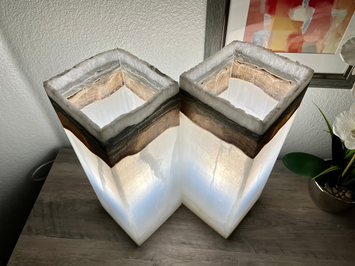 2 Onyx Lamps / Onyx Table Lamps / Stone Lamps / Nightstand - Etsy