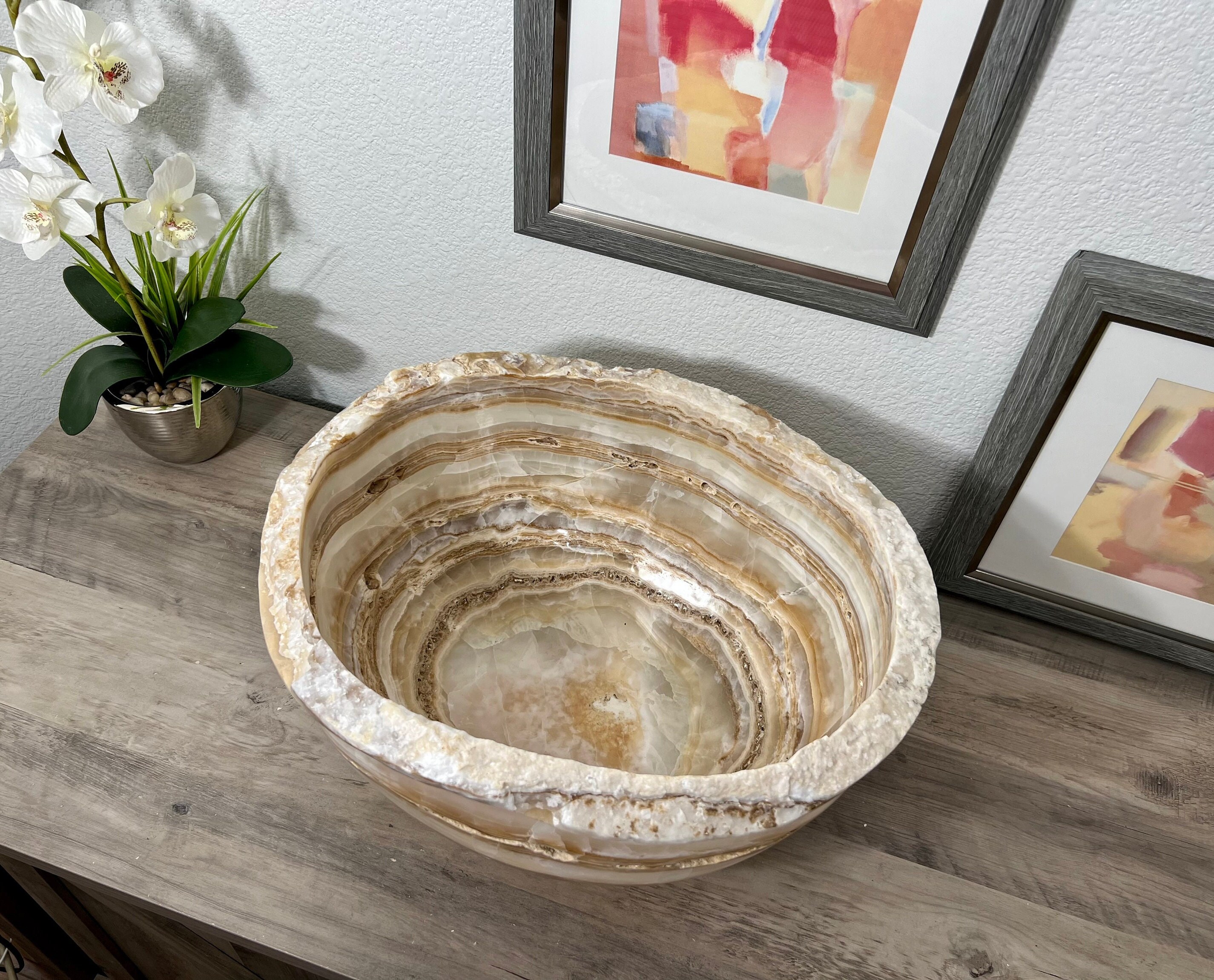 Onyx Stone Centerpiece | Natural Stone Bowl | Unique Centerpiece ...