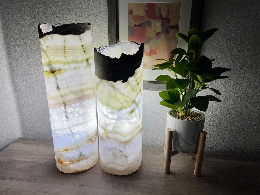 2 Onyx Lamps / Stone Lamps / Onyx Table Lamps / Alabaster Lamps ...