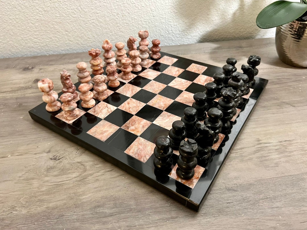 Onyx Chess Set / Stone Chess Set / Board Game / Pink & Black - Etsy