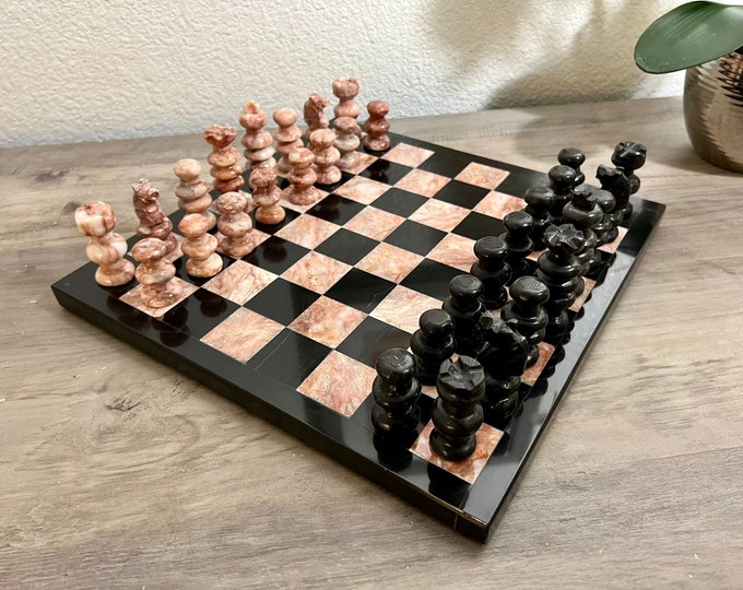 Onyx Chess Set / Stone Chess Set / Board Game / Pink & Black Onyx ...