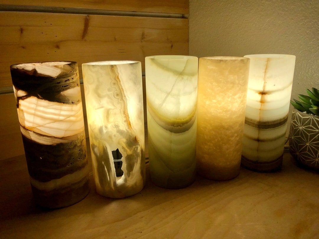5 Small Cylinders Onyx Lamps / Alabaster / Onyx Stone Table Lamps not ...