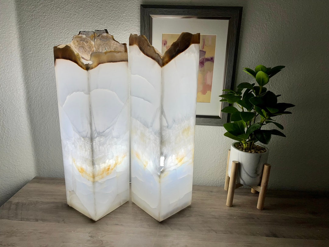 2 Onyx Lamps / Onyx Table Lamps / Stone Lamps / Nightstand Lamps / Desk ...