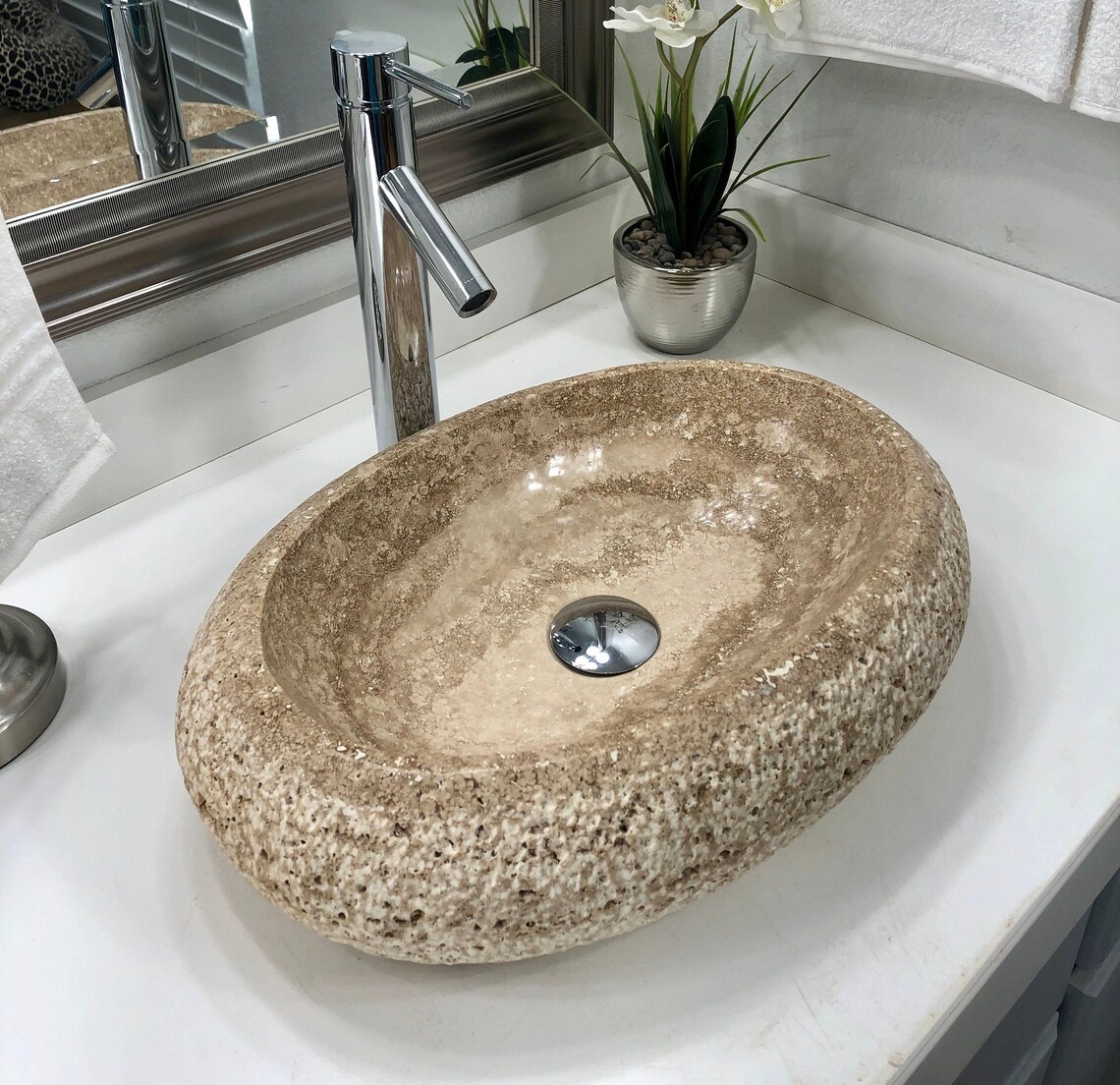 Travertine Stone Sink | Modern Natural Stone Bathroom Vessel Sink ...
