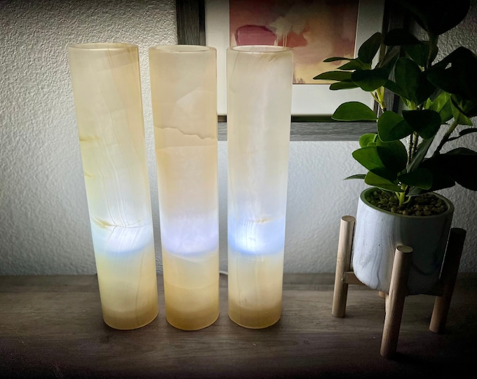 Translucent Amber Onyx Pillar Cylinder Lamp/elegant Stone Desk Lamp ...