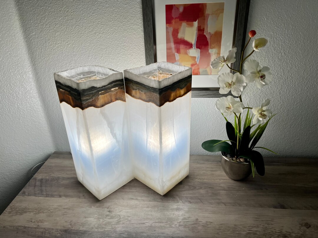 2 Onyx Lamps / Onyx Table Lamps / Stone Lamps / Nightstand Lamps / Desk ...