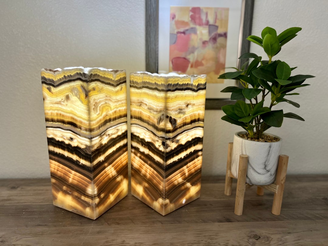 2 Onyx Lamps / Stone Table Lamps / Nightstand Lamps / Desk Lamps ...