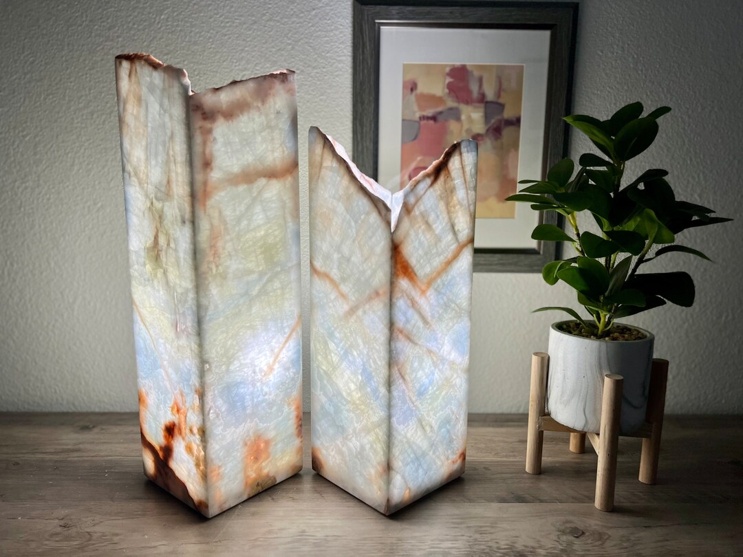 2 Onyx Lamps / Onyx Lights / Stone Lamps / Table Lamps / Alabaster ...