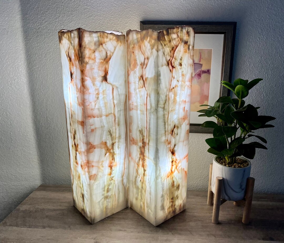 2 Onyx Lamps / Onyx Stone Table Lamps / Nightstand Lamps / Desk Lamps ...