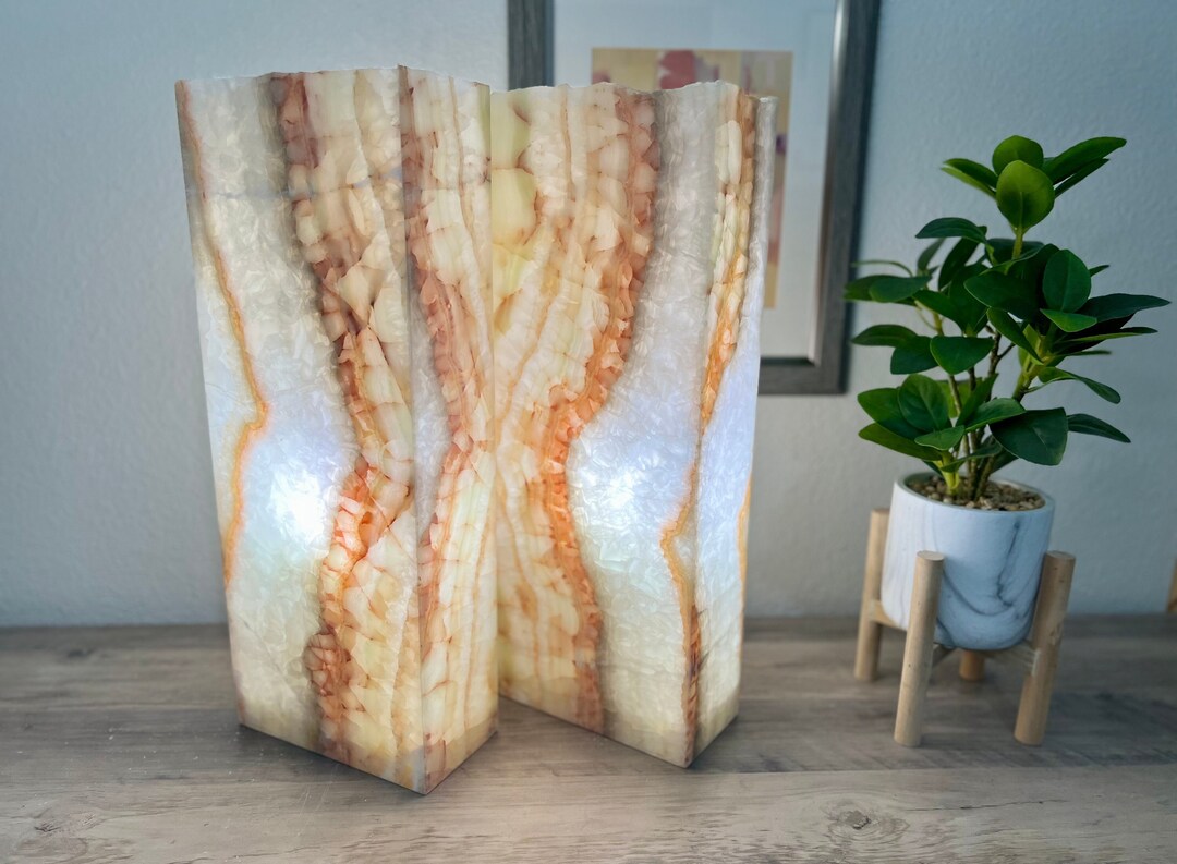 2 Onyx Lamps / Stone Table Lamps / Nightstand Lamps / Desk Lamps ...