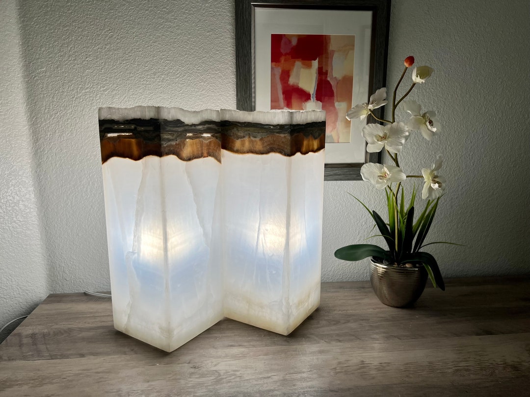 2 Onyx Lamps / Onyx Table Lamps / Stone Lamps / Nightstand Lamps / Desk ...