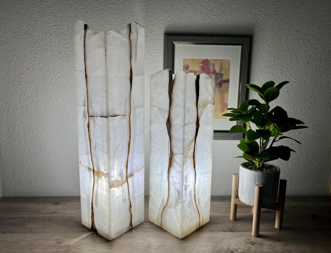 2 Onyx Lamps / Onyx Lights / Table Lamps / Alabaster Lamps / Stone ...