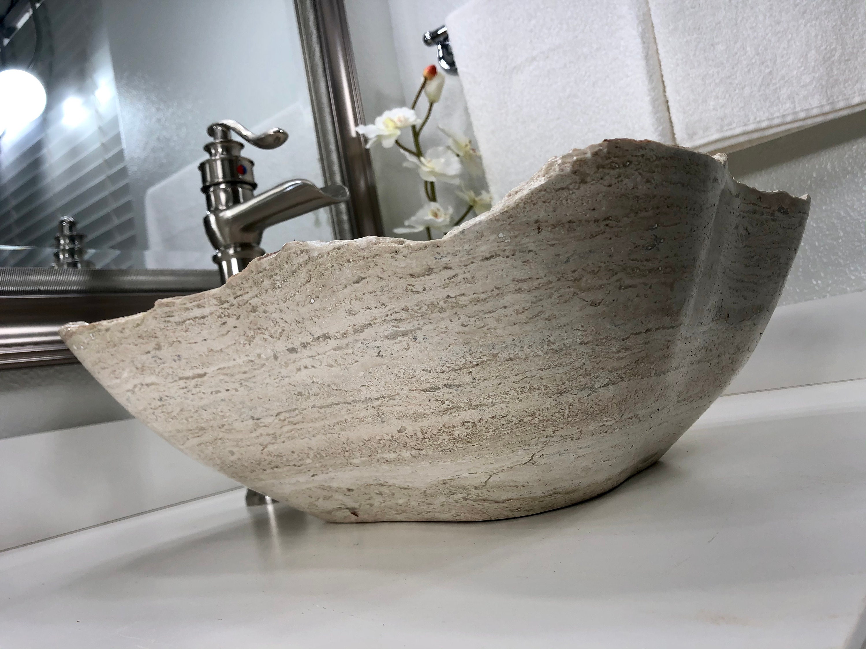 Travertine Stone Sink Modern Natural Stone Bathroom Vessel | Etsy