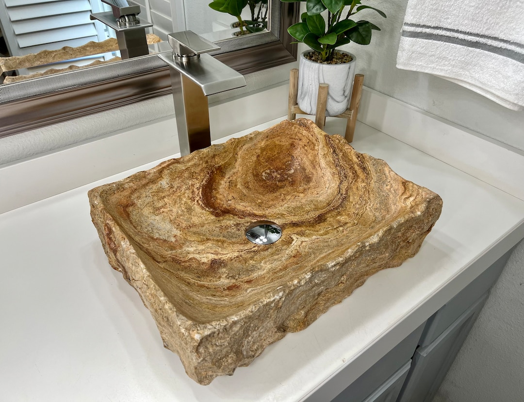 Travertine Stone Sink Natural Stone Bathroom Vessel Sink - Etsy