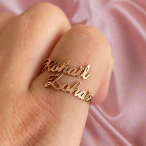 Custom Double Name Ring, 18K Gold Plated Two Name Ring, Stainless Steel ...