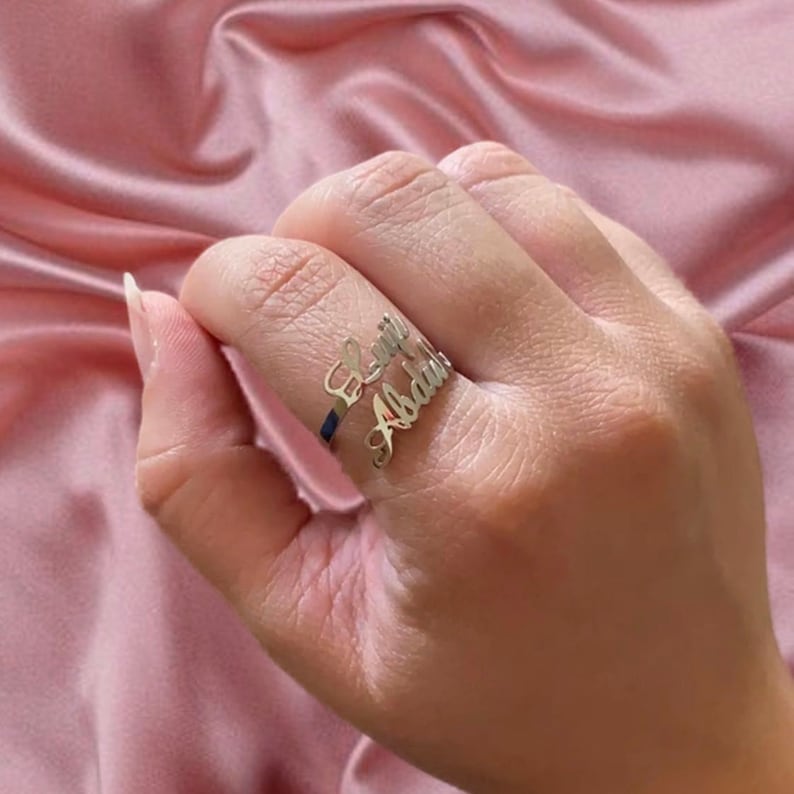 Custom Double Name Ring 18K Gold Plated Two Name Ring - Etsy