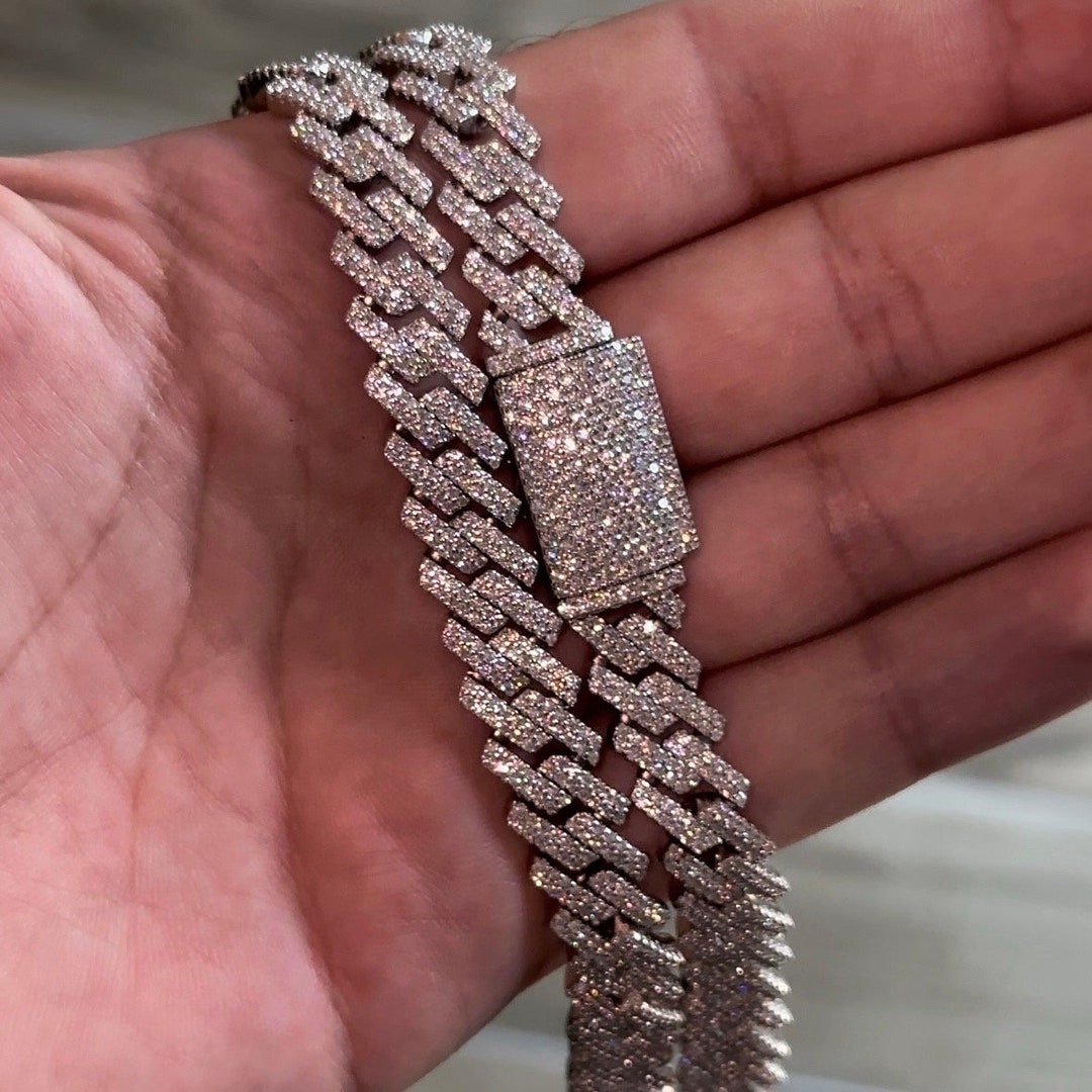 Moissanite Miami Cuban Link Necklace, 18K Gold/925 Sterling Silver VVS1 ...