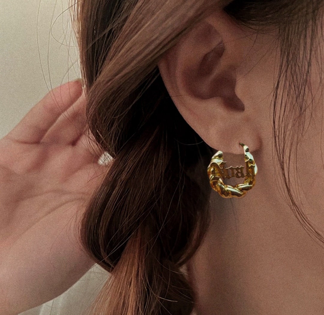 18MM Custom Mini Hoop Earrings, 18K Gold Plated Personalized Hoop ...