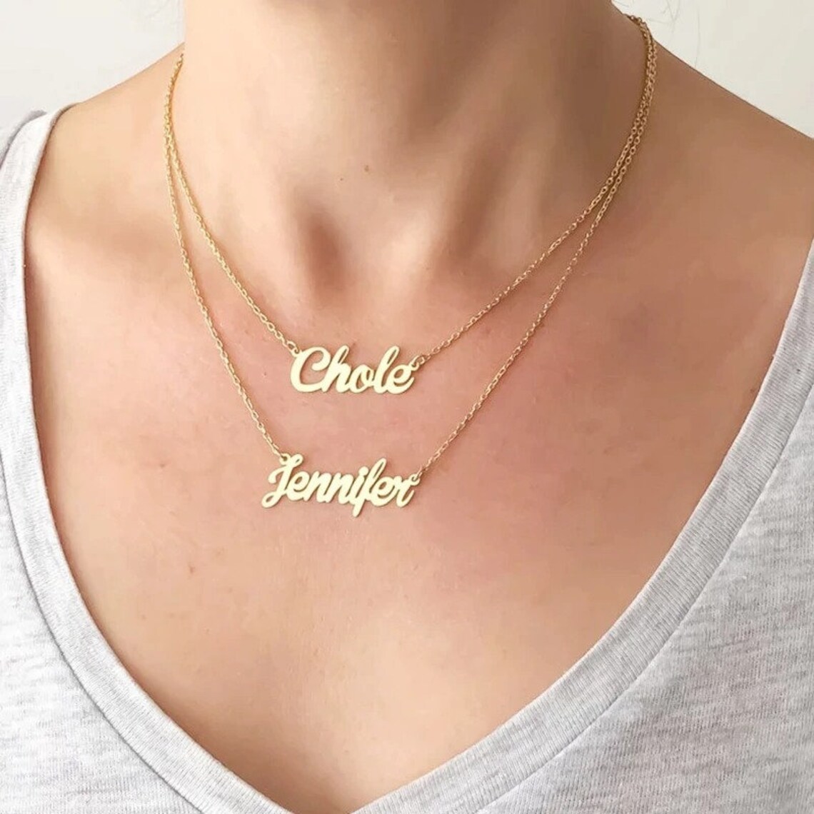 Double Layered Custom Name Necklace Personalized Two Layer | Etsy