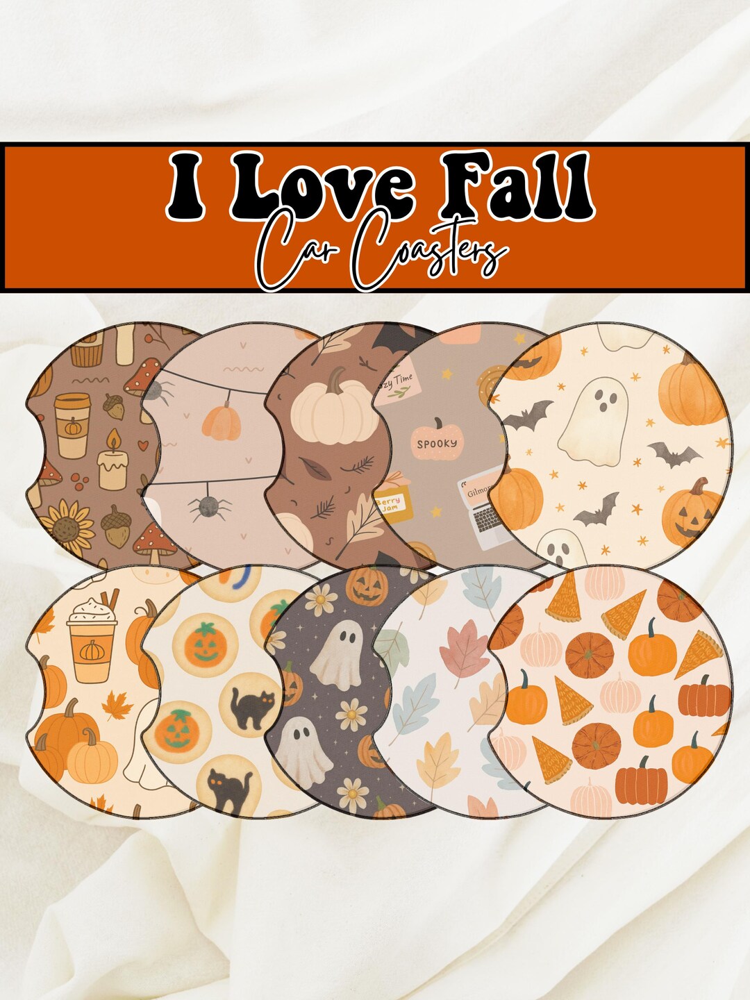I Love Fall Autumn Car Coasters – Cute Fall Drink Holder Accessories ...