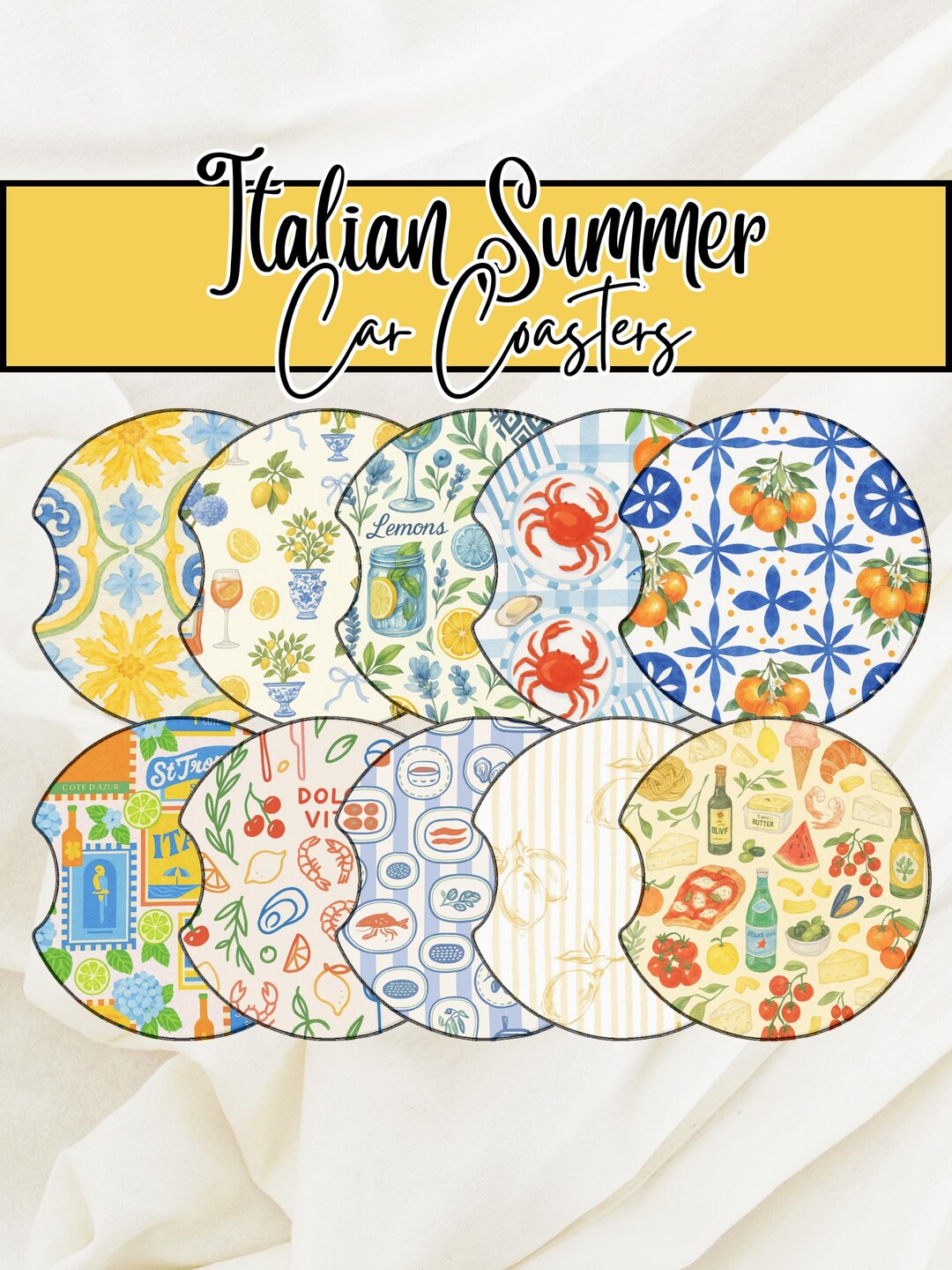 Italian Summer Coastal Car Coasters | Amalfi Inspired Car Decor ...