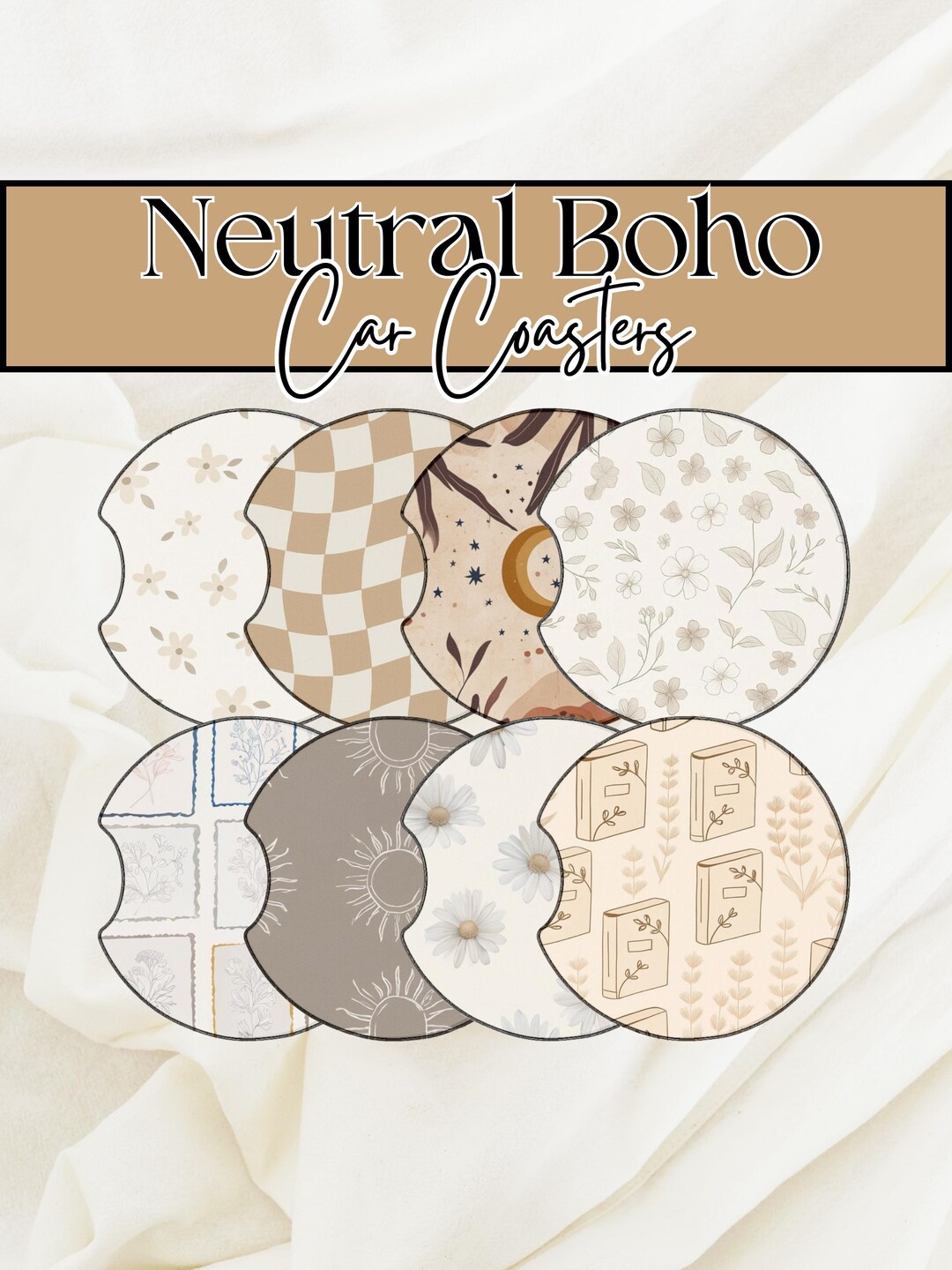 Neutral Aesthetic Car Coasters | Boho Car Decor | Minimal & Stylish Car ...