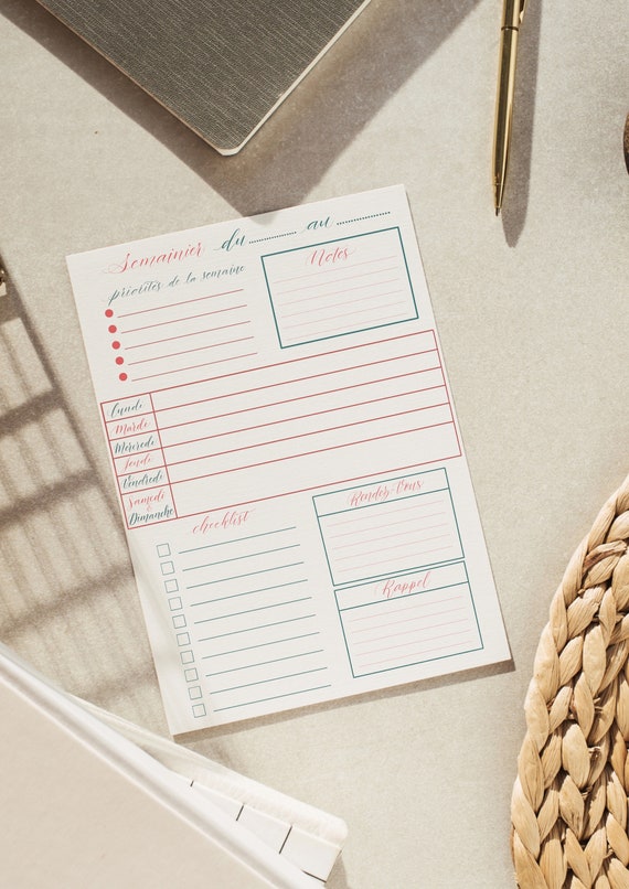 Semainier à Imprimer Planner à Imprimer Fichier PDF - Etsy UK