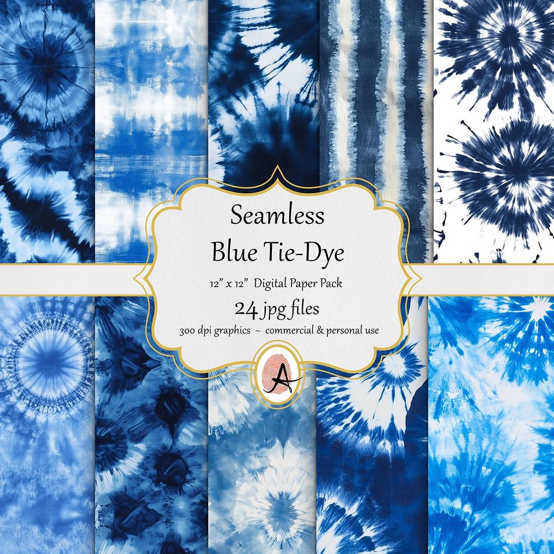 Blue Tie Dye Digital Paper Pack, Seamless Printable Textures Scrapbook ...