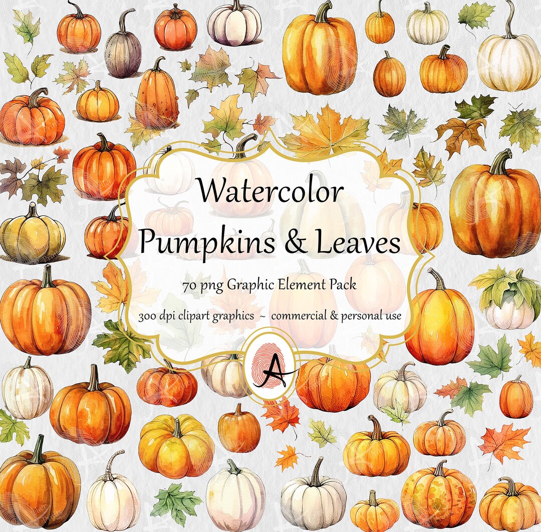 Watercolor Pumpkin Clipart, Autumn Leaves and Gourds Illustration ...