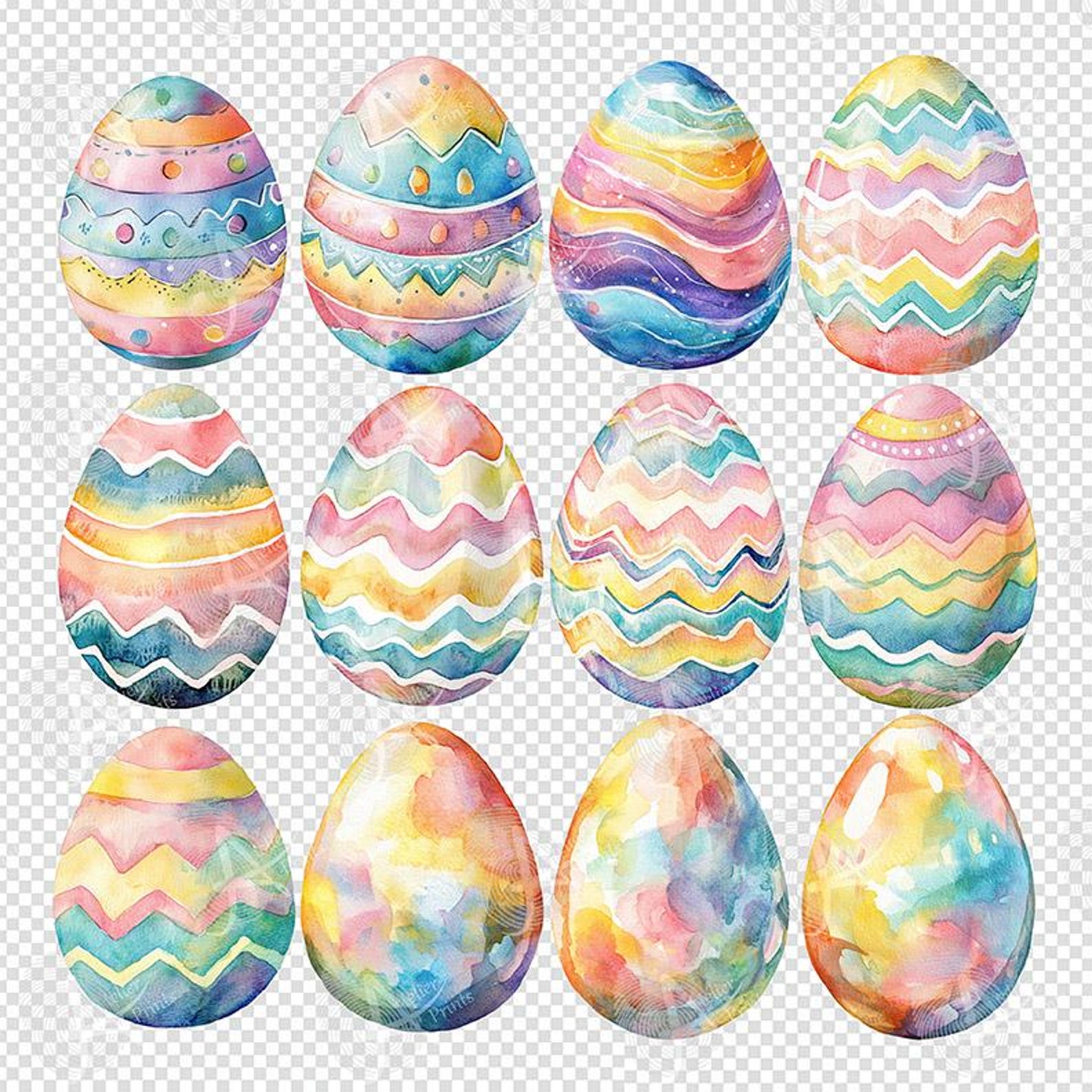 Watercolor Easter Egg Illustration Clipart, 36 Images, Pastel Decor ...